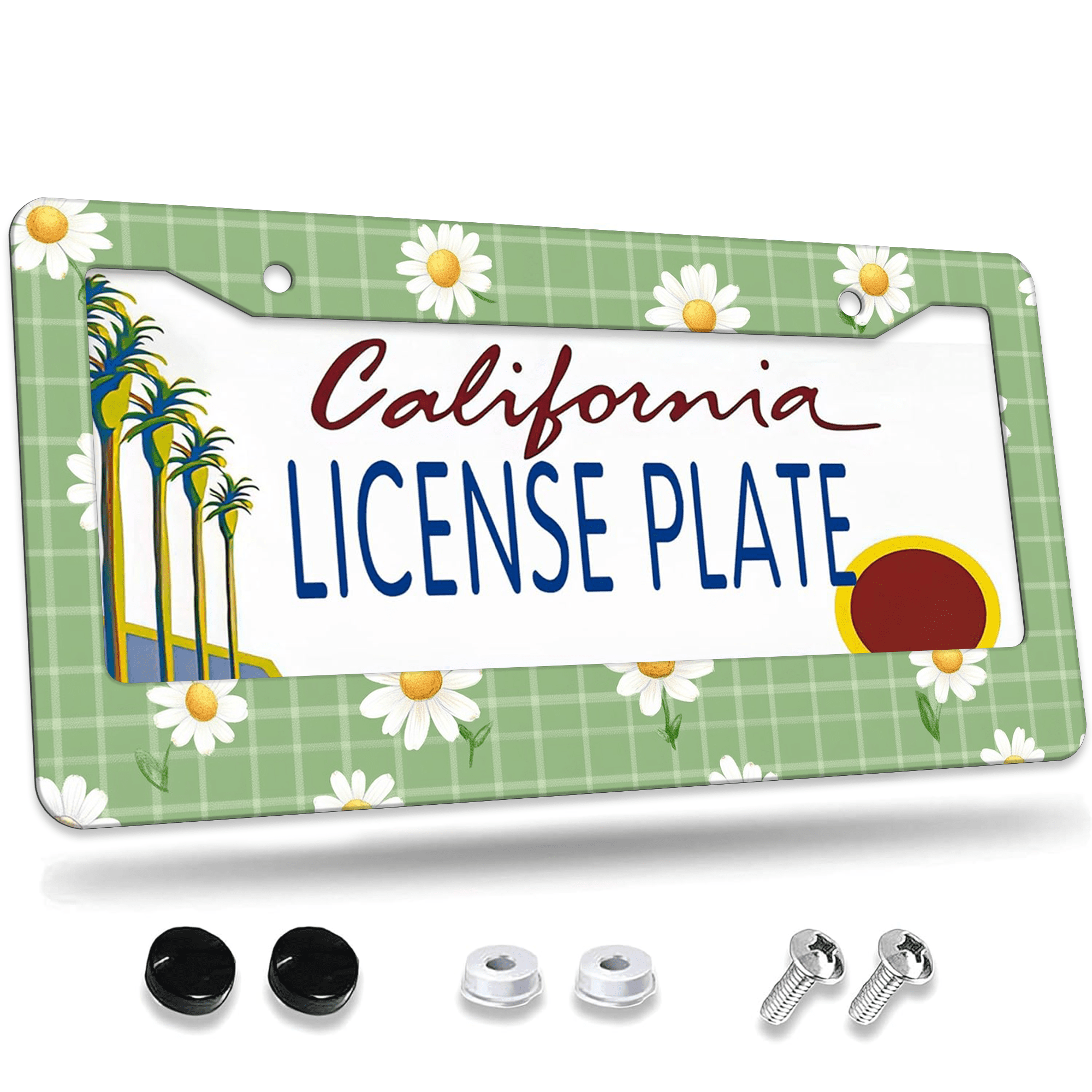 1 Pcs Daisies on Green License Plate Frame, License Plate Cover for Car ...