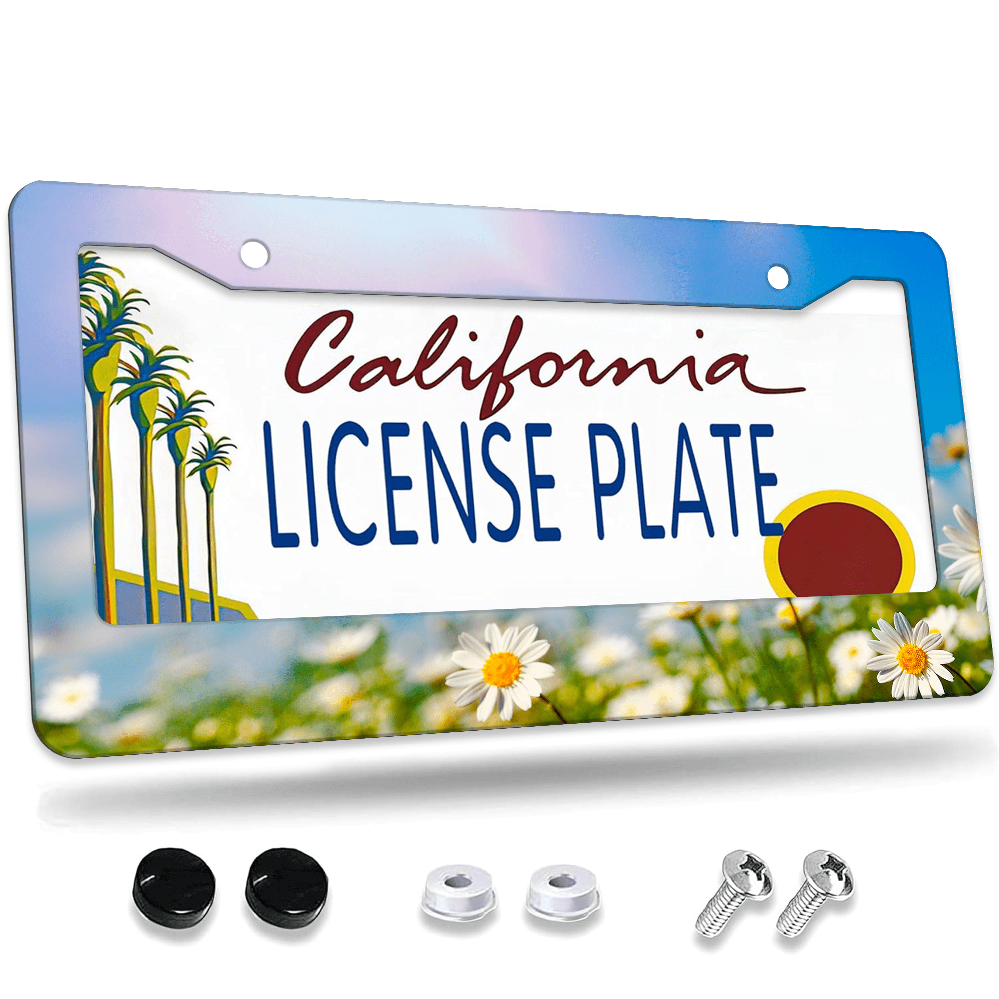 1 Pcs Daisy Field with Blue Butterfly License Plate Frame, License ...