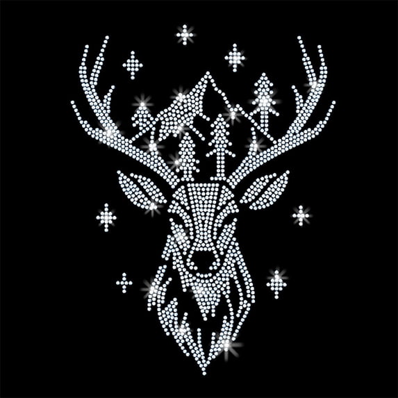 1 Pcs Deer Mountain Iron on Rhinestones Transfer Christmas Hot Fix Iron ...