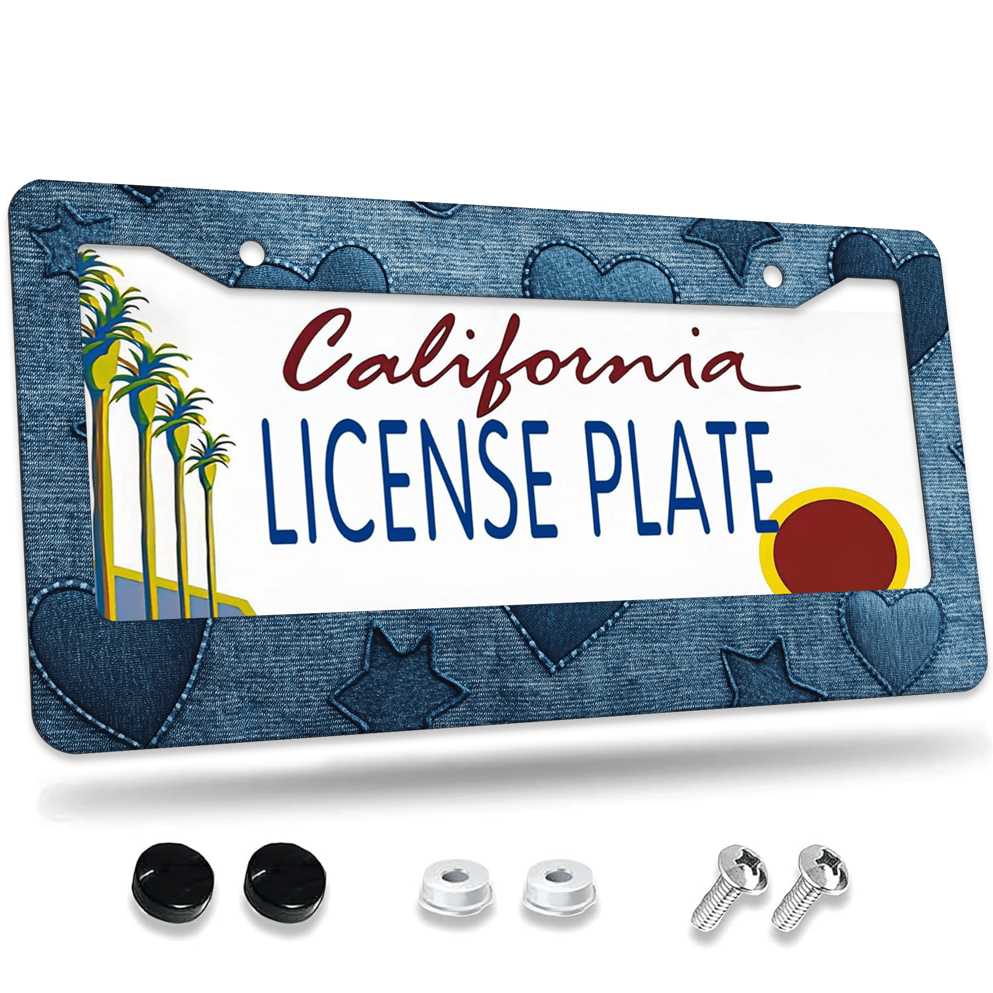 1 Pcs Denim Heart and License Plate Frame, License Plate Cover for Car ...