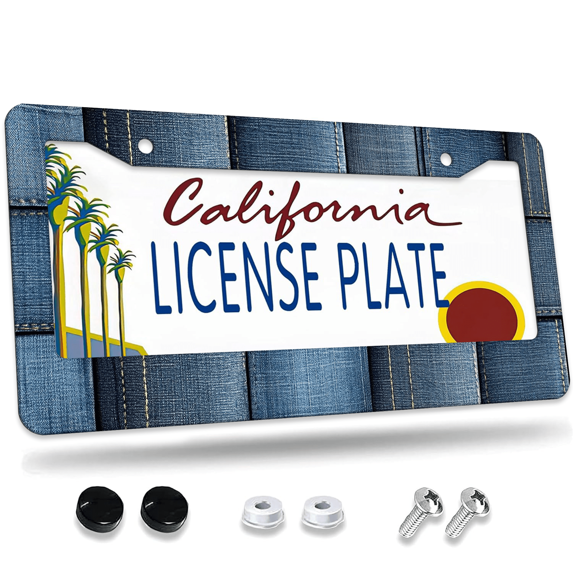 1 Pcs Denim Patchwork License Plate Frame, License Plate Cover for Car ...