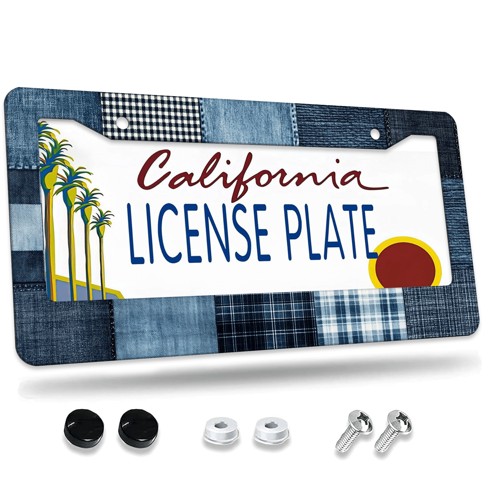 1 Pcs Denim Patchwork License Plate Frame, License Plate Cover for Car ...