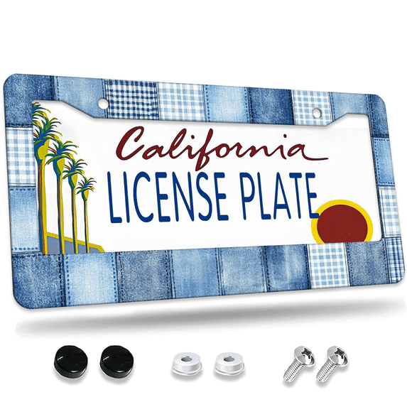 1 Pcs Denim Patchwork License Plate Frame, License Plate Cover for Car ...