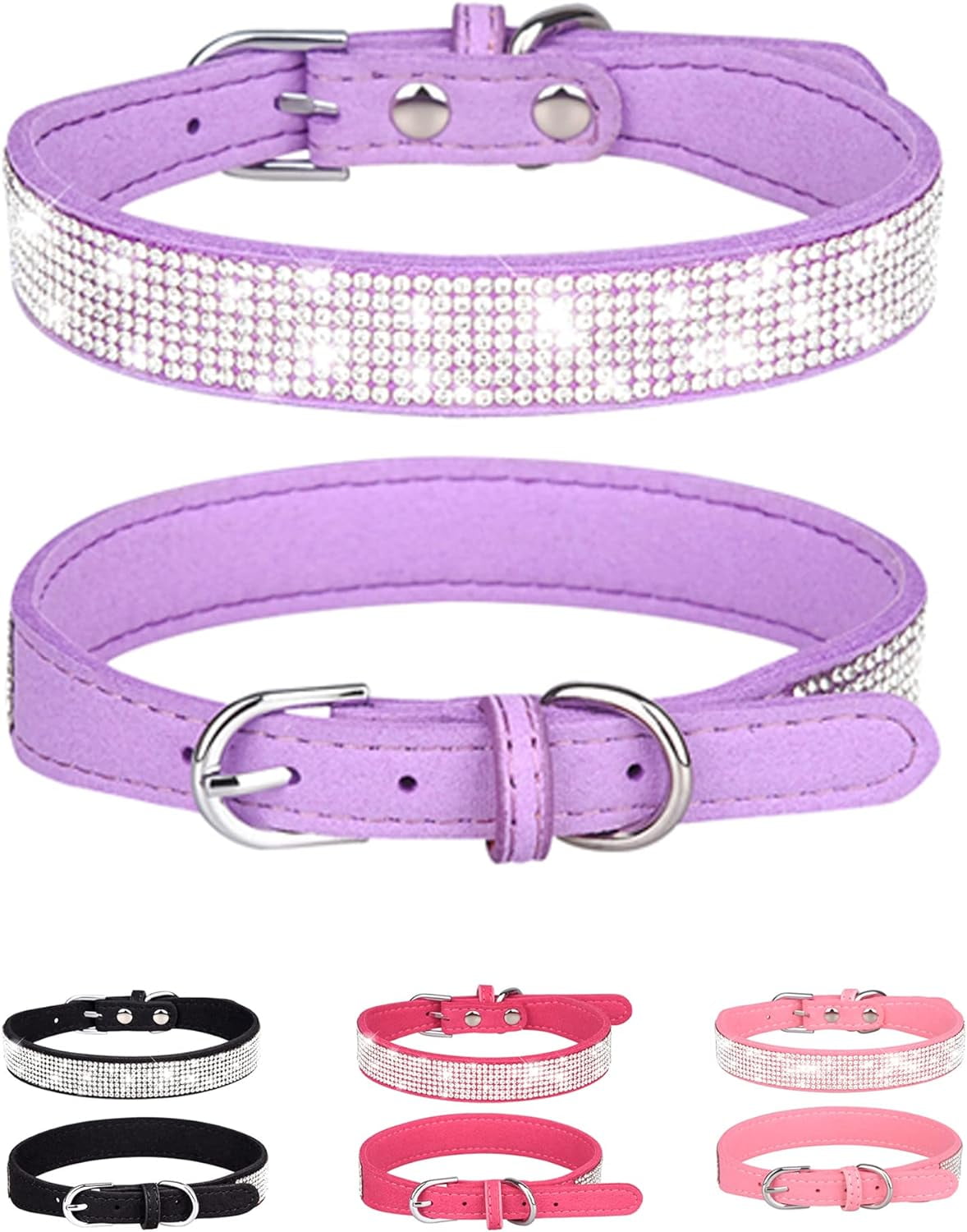 1 Pcs Dog Collar for Small Dogs, Adjustable Leather Suede Bling Dog ...