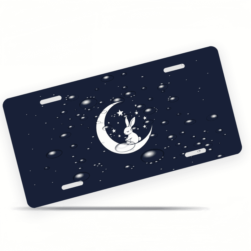 1 Pcs Durable License Plate Covers & Frames, Rabbit on Crescent For ...