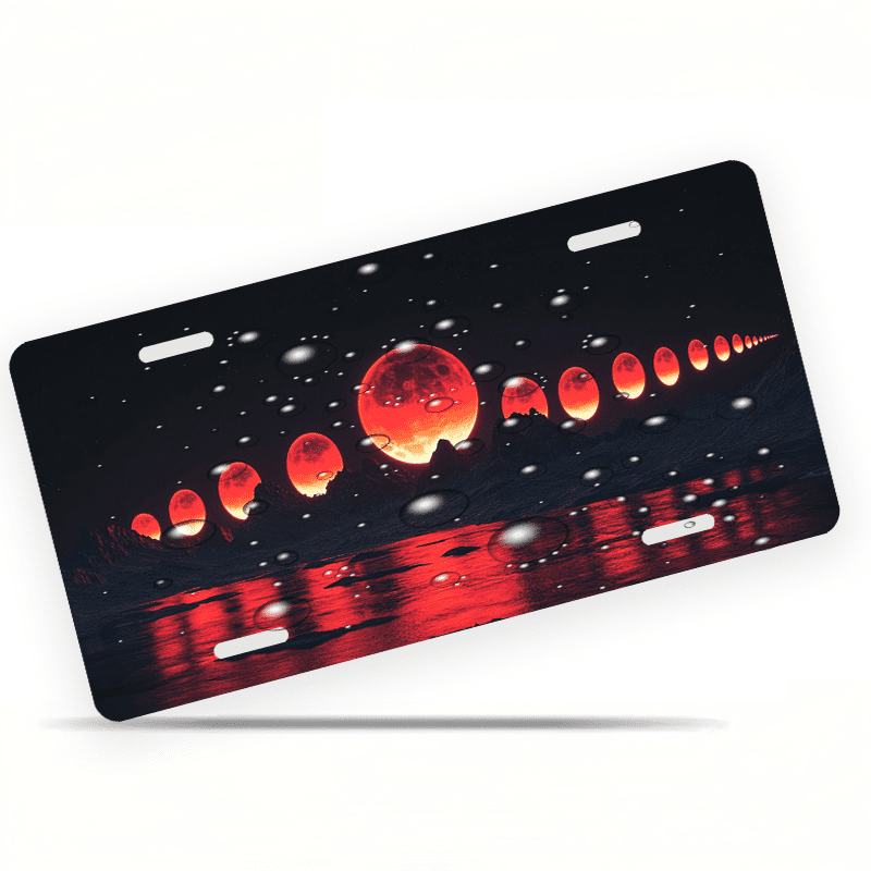 1 Pcs Durable License Plate Covers & Frames, Red Moon Phases For ...