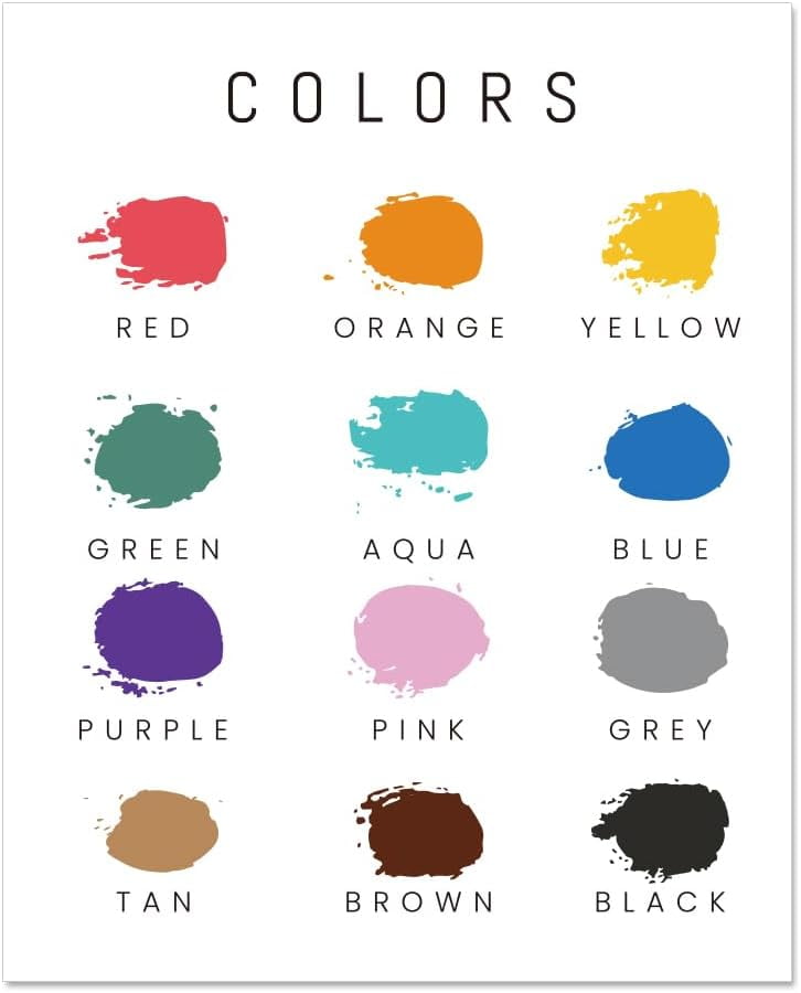 1 Pcs Educational 12 Colors Chart Red Green Blue Color Print Paper ...