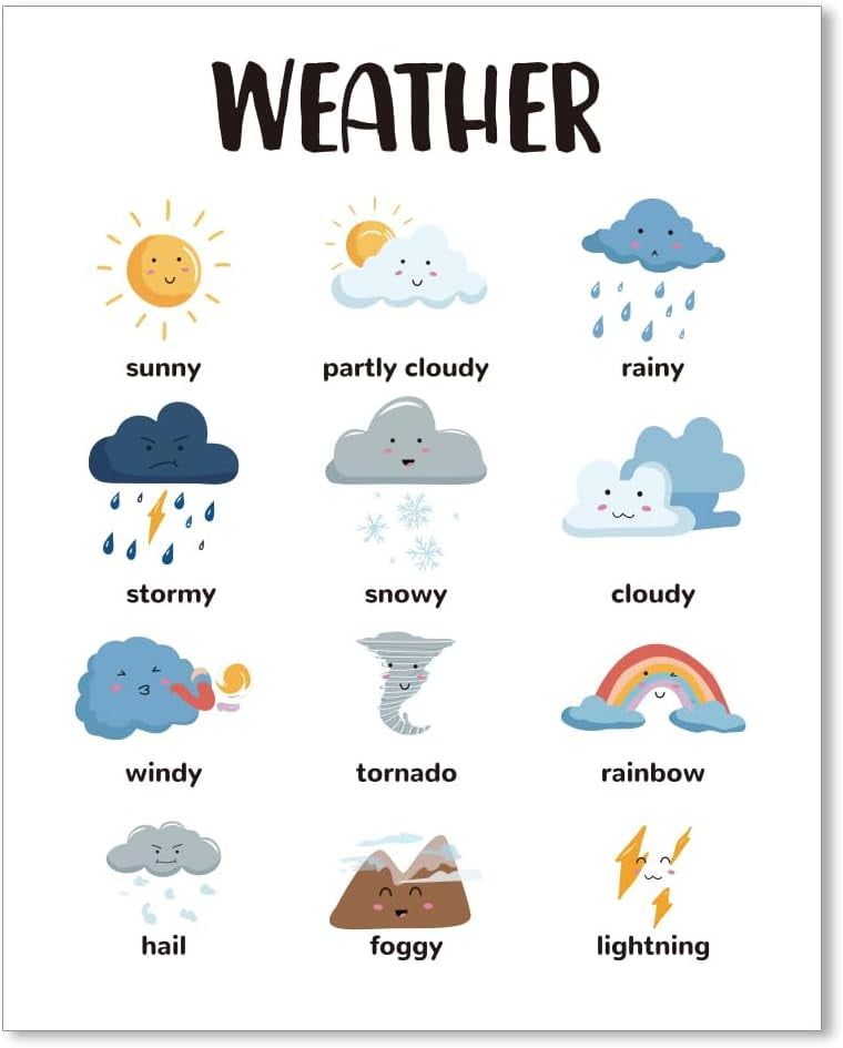 1 Pcs Educational Weather Poster Sunny Rainy Snowy Weather Print Paper ...