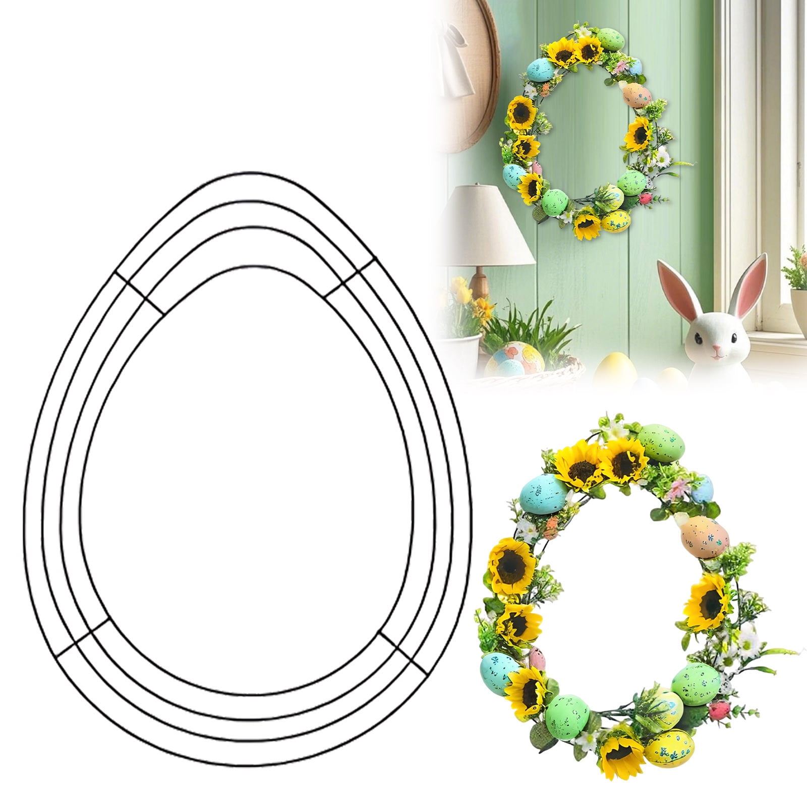 1 Pcs Egg Shaped Wire Wreath Frame, 12.6 Inch Black Metal DIY Wreath ...