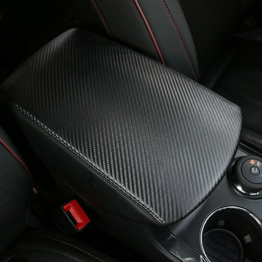 1 Pcs Faux Leather Carbon Grain Car Armrest Cover Protector Black for ...