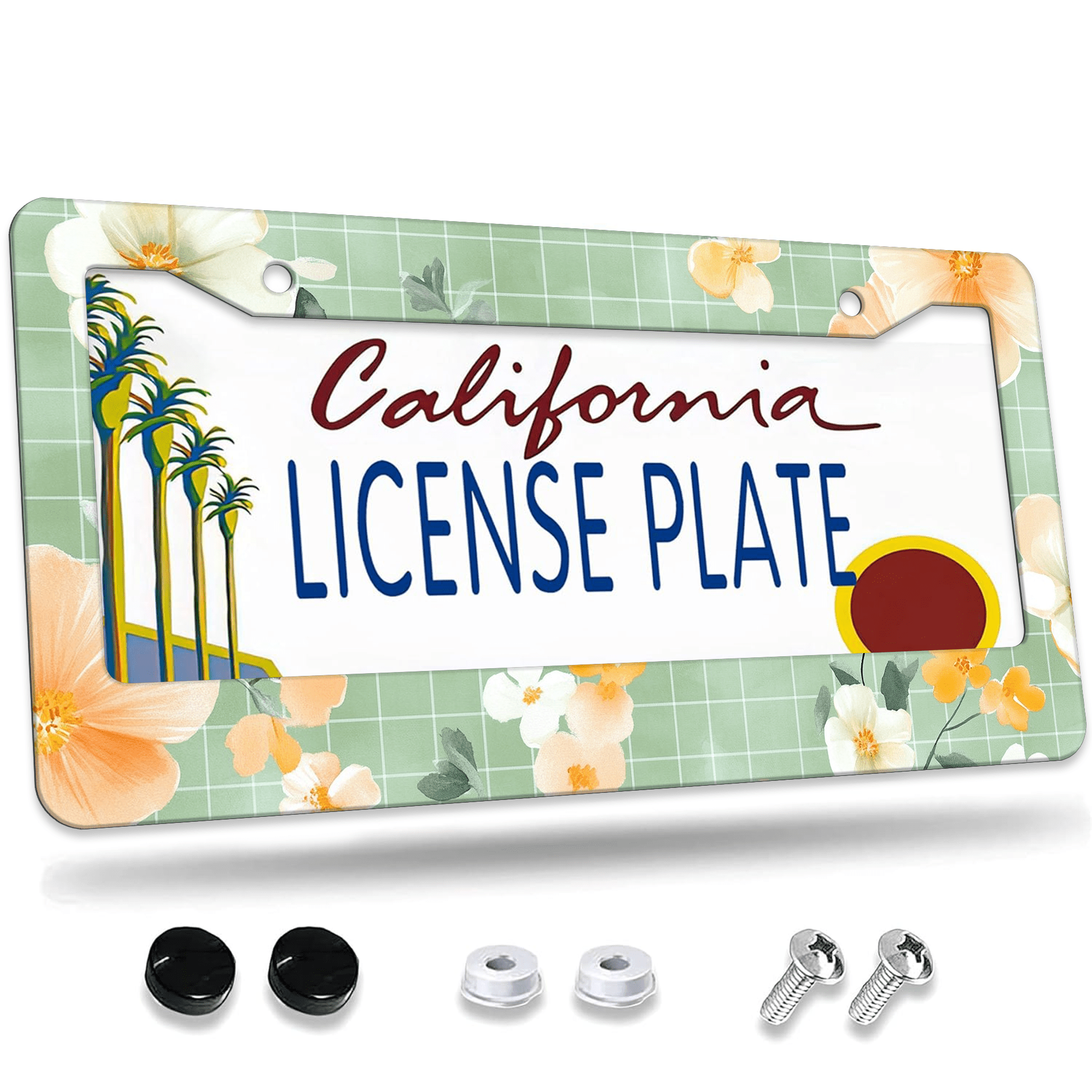 1 Pcs Floral Pattern License Plate Frame, License Plate Cover for Car ...