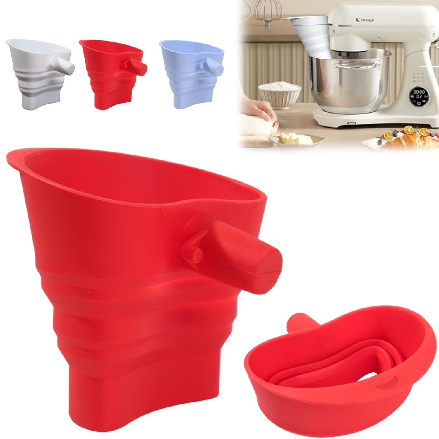 1 Pcs Flour Funnel for Kitchen Aid Mixer, Food-Grade Silicone Funnel ...