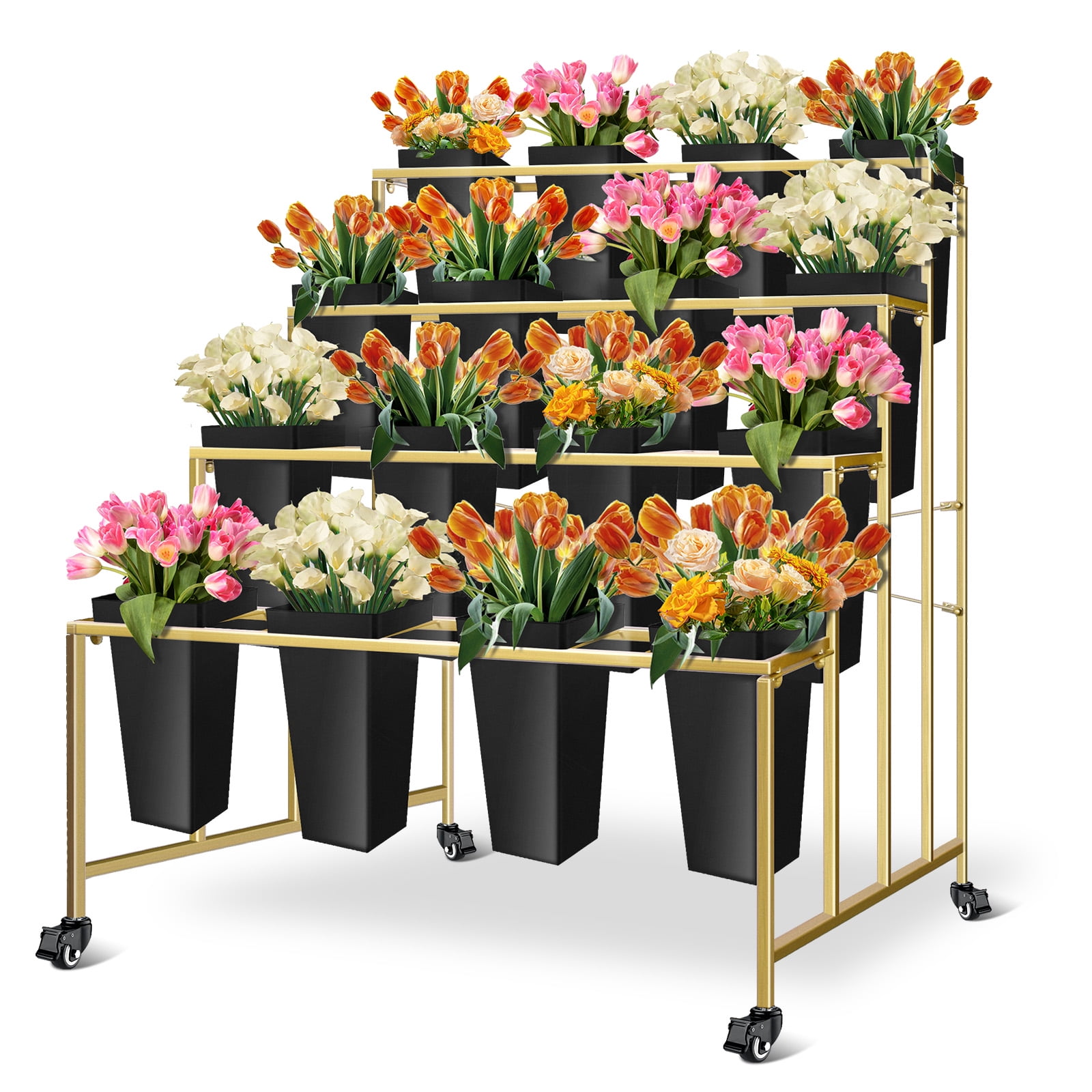1 Pcs Flower Display Shelf,45 inch 4 Layers Tall Metal Florist Bouquet ...