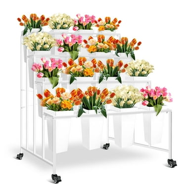 Flower Display Stand,4 Layers Metal Florist Bouquet Shelf with 16 ...