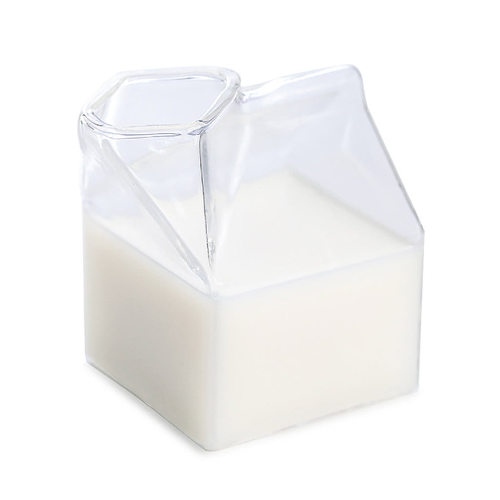 1 Pcs Glass Milk Carton Creamer Pitcher Cute Clear Milk Carton Cup Mini ...