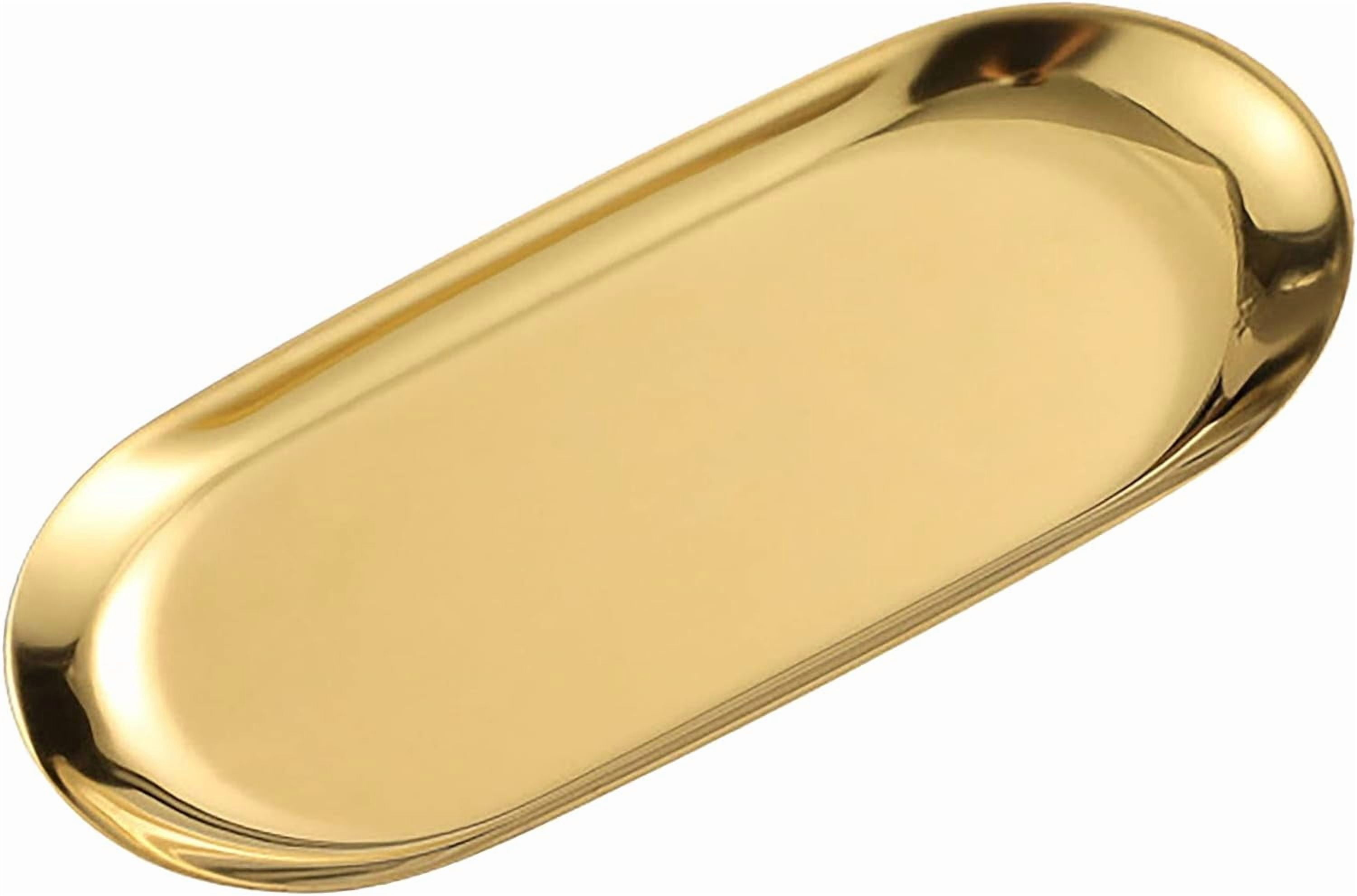 1 Pcs Gold Trinket Tray Oval Stainless Steel Small Serving Trays Towel ...