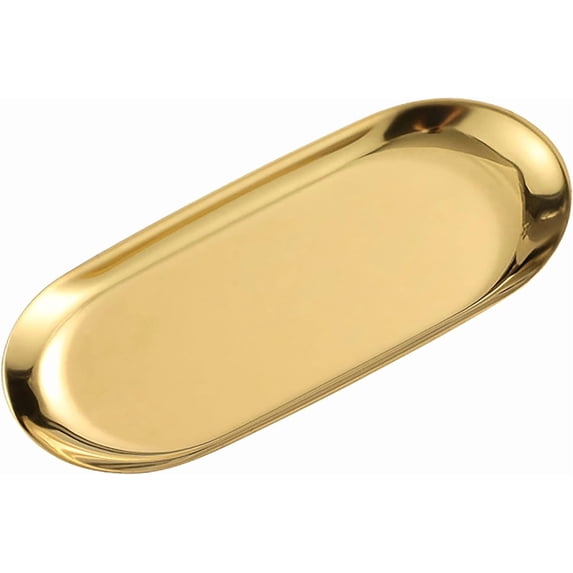1 Pcs Gold Trinket Tray Oval Stainless Steel Small Serving Trays Towel ...