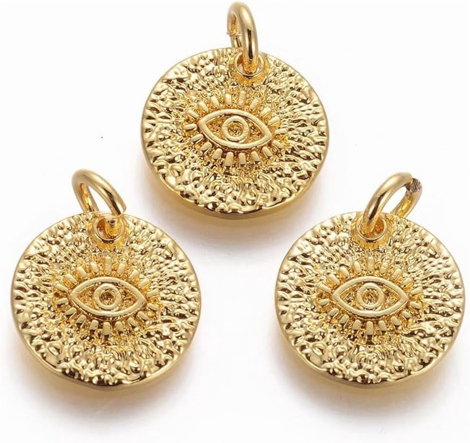 1 Pcs Golden Brass Rough Surface Charms Pendants with Jump Rings Flat ...