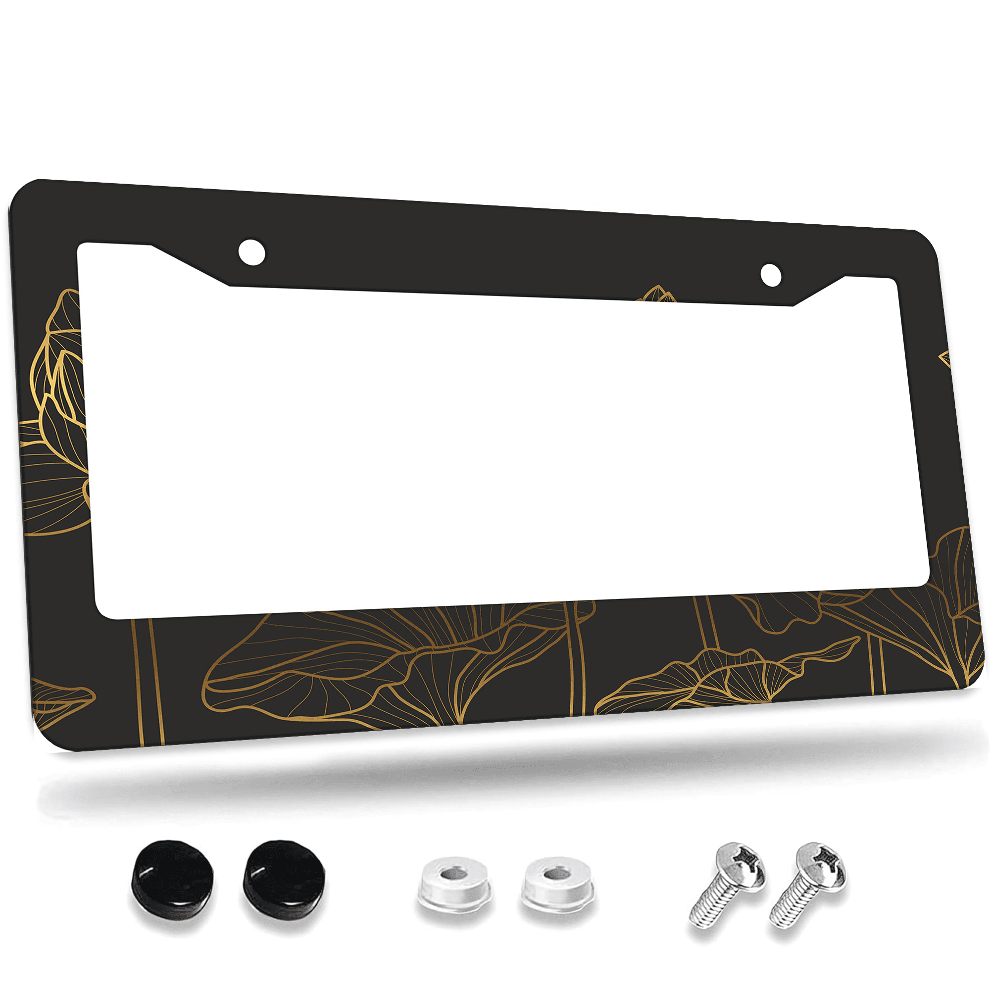 1 Pcs Golden Lotus Outline License Plate Frame, License Plate Cover for ...