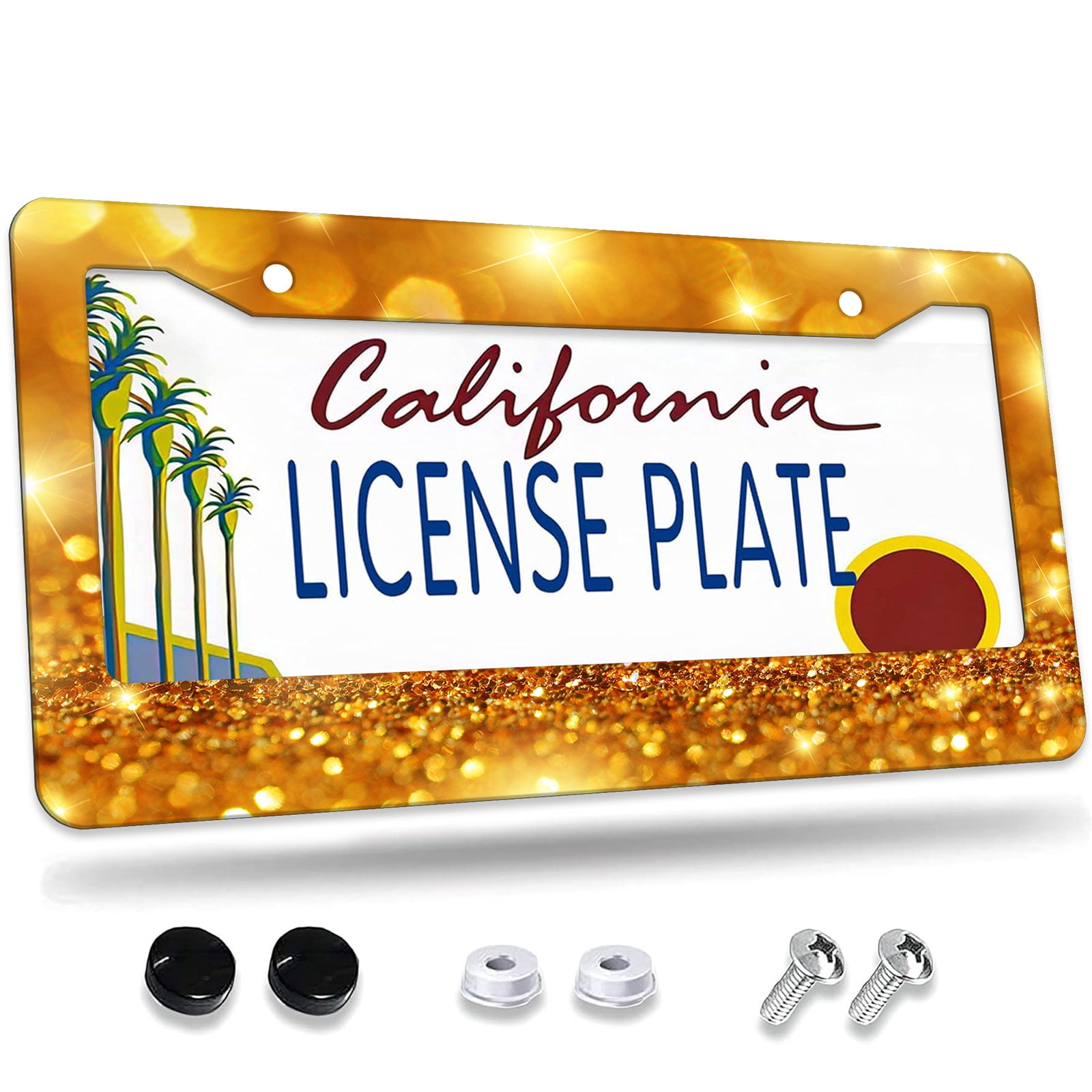 1 Pcs Golden Sparkling License Plate Frame,License Plate Cover for Car ...