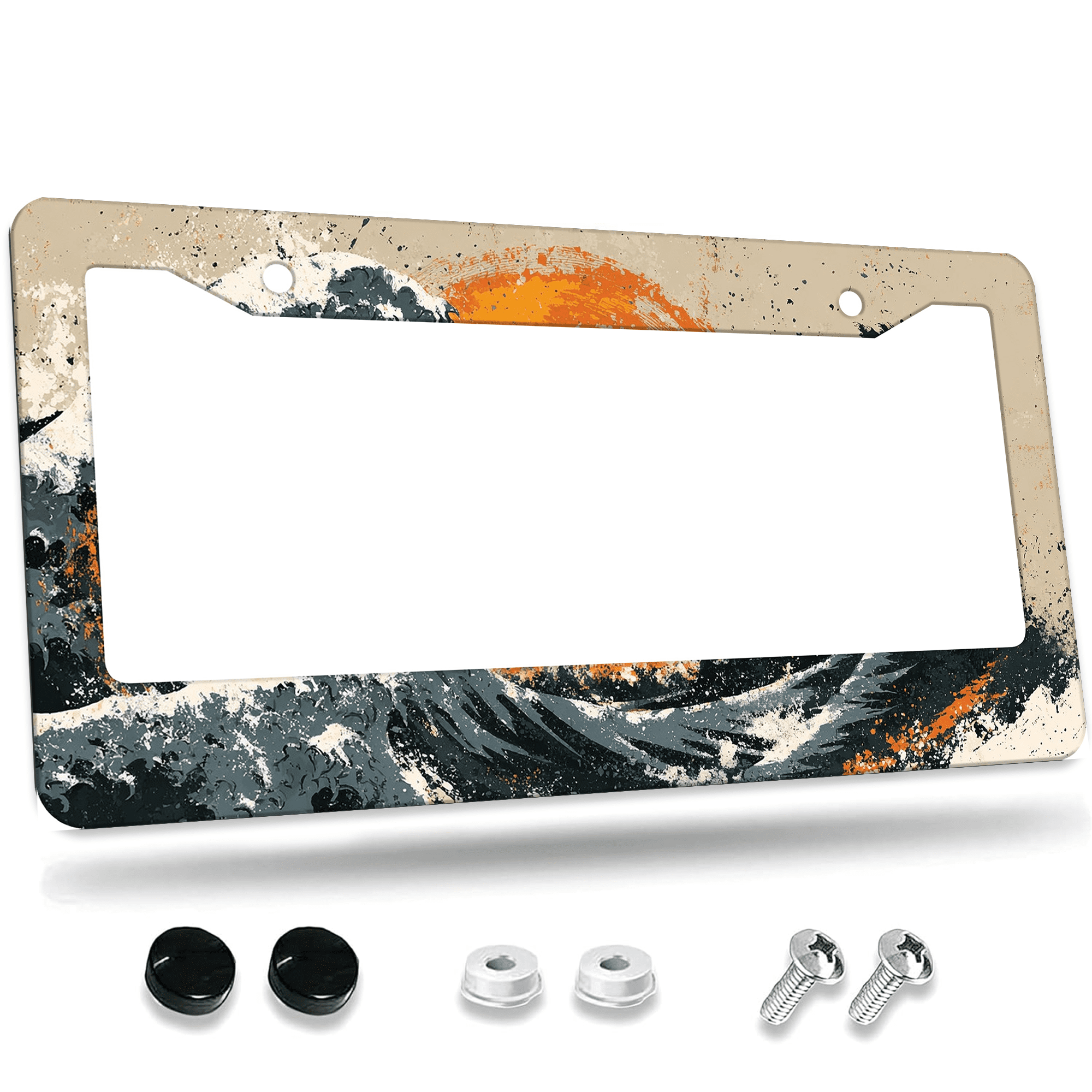 1 Pcs Great Wave with Sun License Plate Frame, License Plate Cover for ...