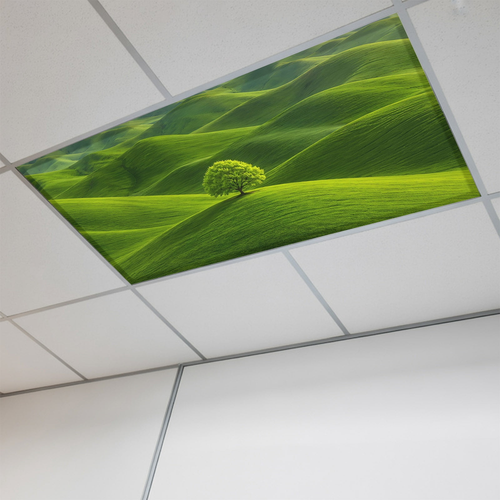 1 Pcs Green Tree Rolling Hills Fluorescent Light Covers Nature Grass ...