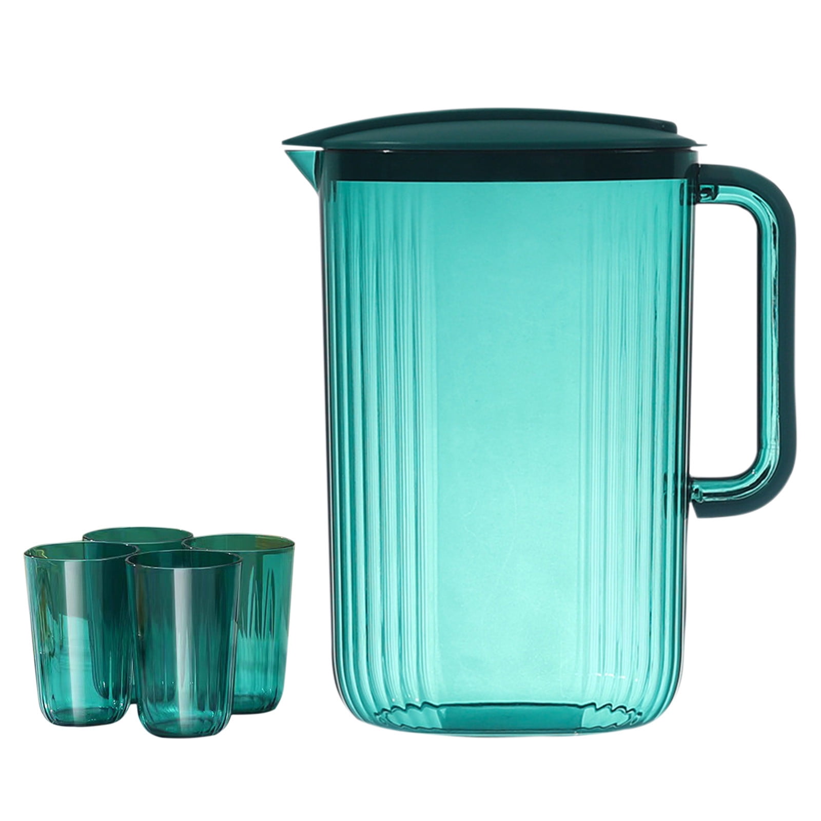 1 Pcs Half Gallon Plastic Pitcher with Lid & 4 Pcs 13oz Water Cup ...