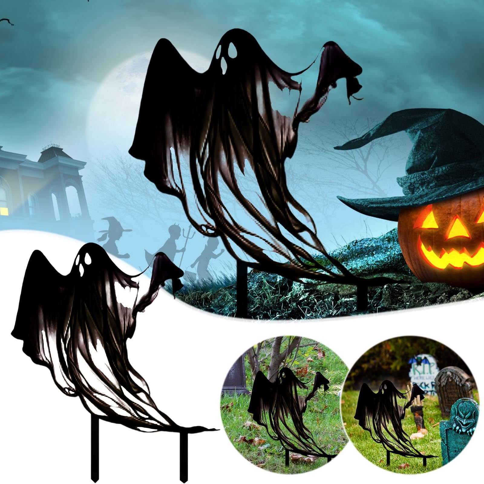 1 Pcs Halloween Outdoor Decorations Yard Signs Metal Stakes, Ghost Lawn ...
