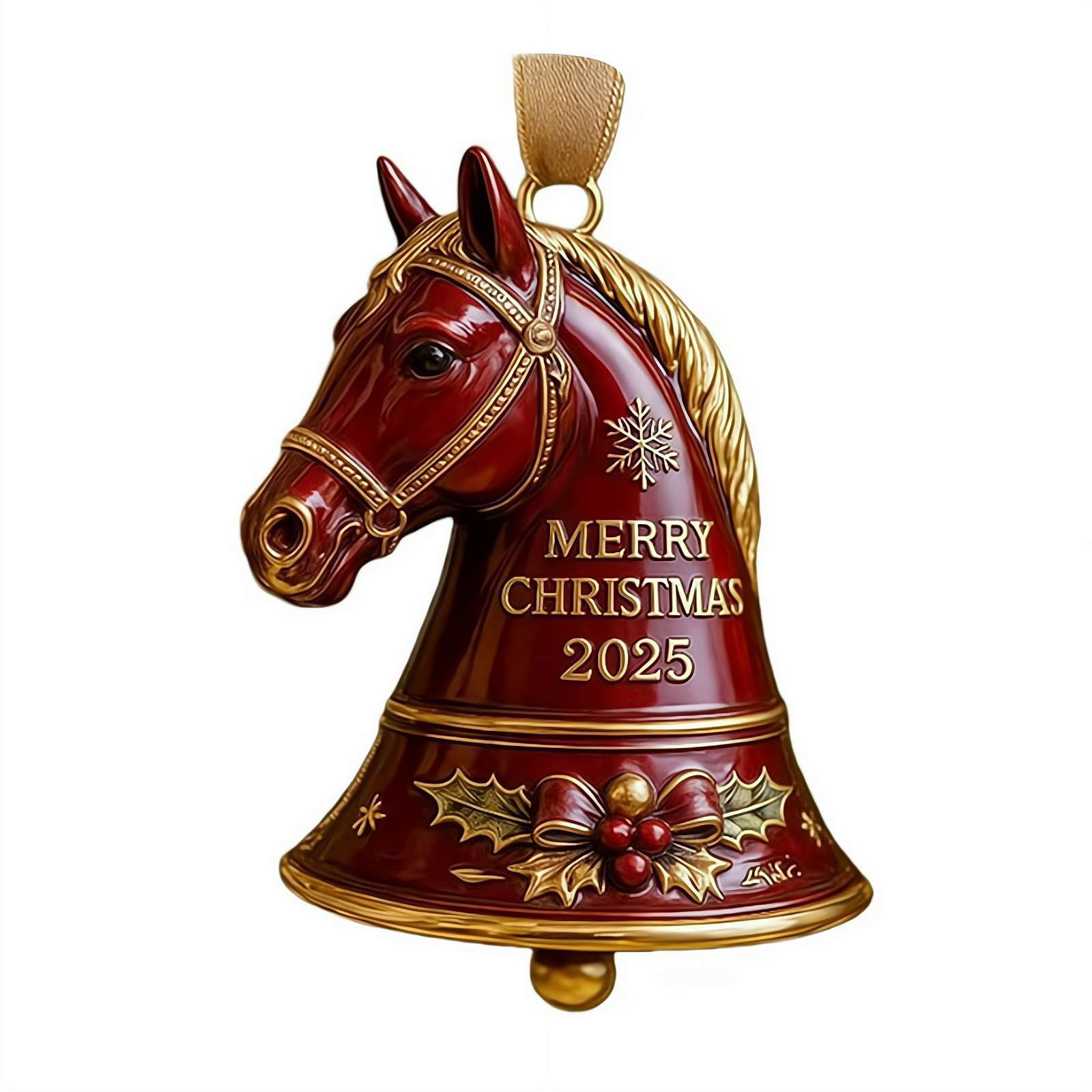 1 Pcs Handmade Horse Bell Ornament, Resin 3D Red Horses Hanging Decor ...
