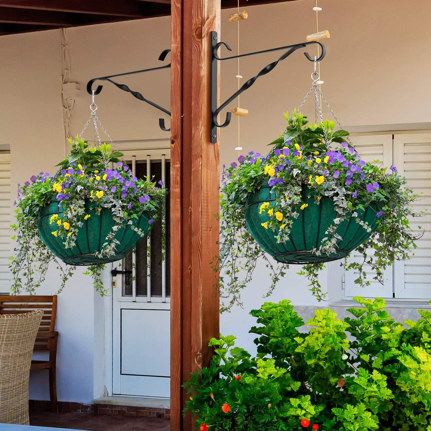 10-Inch Wrought Iron Hanging Plant Bracket, Outdoor Wall Hanger for ...