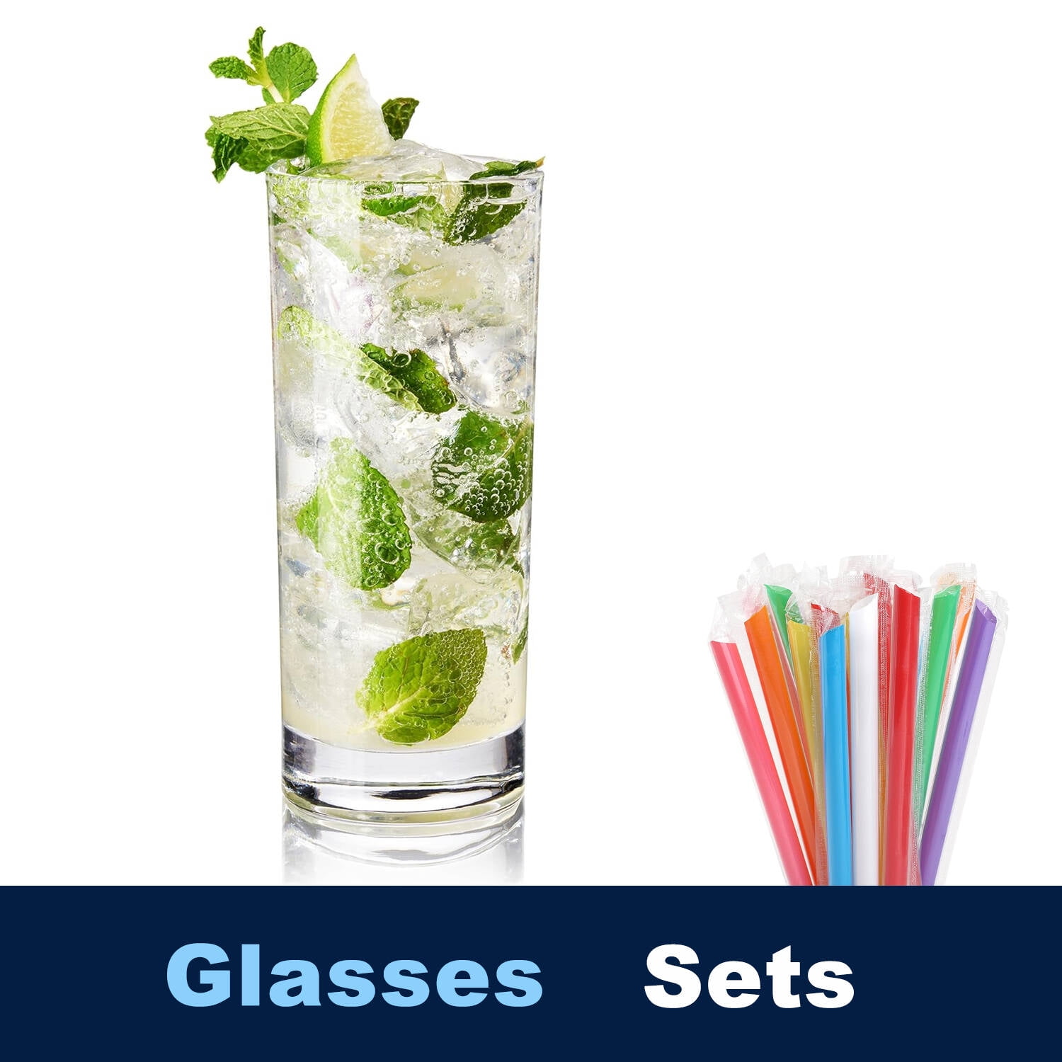 1 Pcs Highball Glass with 100 Boba Straws, Tall Glass Tumbler for Wine ...