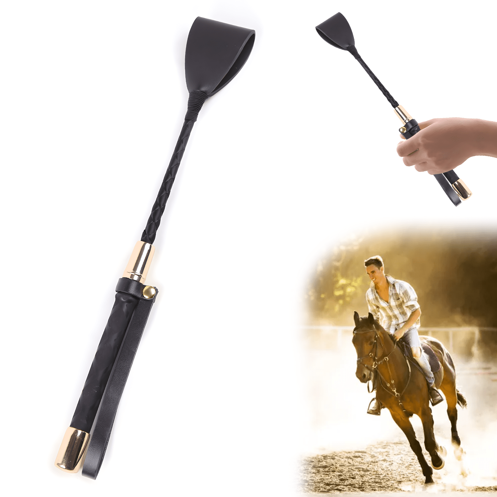 1 Pcs Horse Crop Black, Riding Whip Non-Slip Handle Stick, Black Whip ...