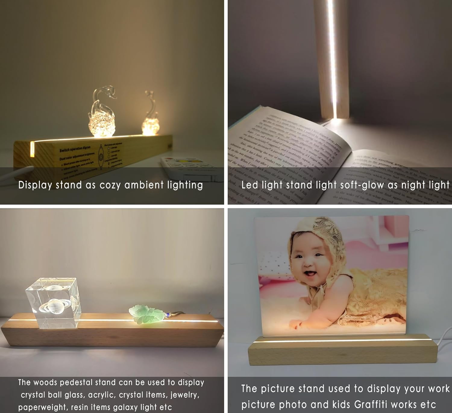 1 Pcs LED Light Display Pedestal Wooden Rectangle LED Lighted Base ...