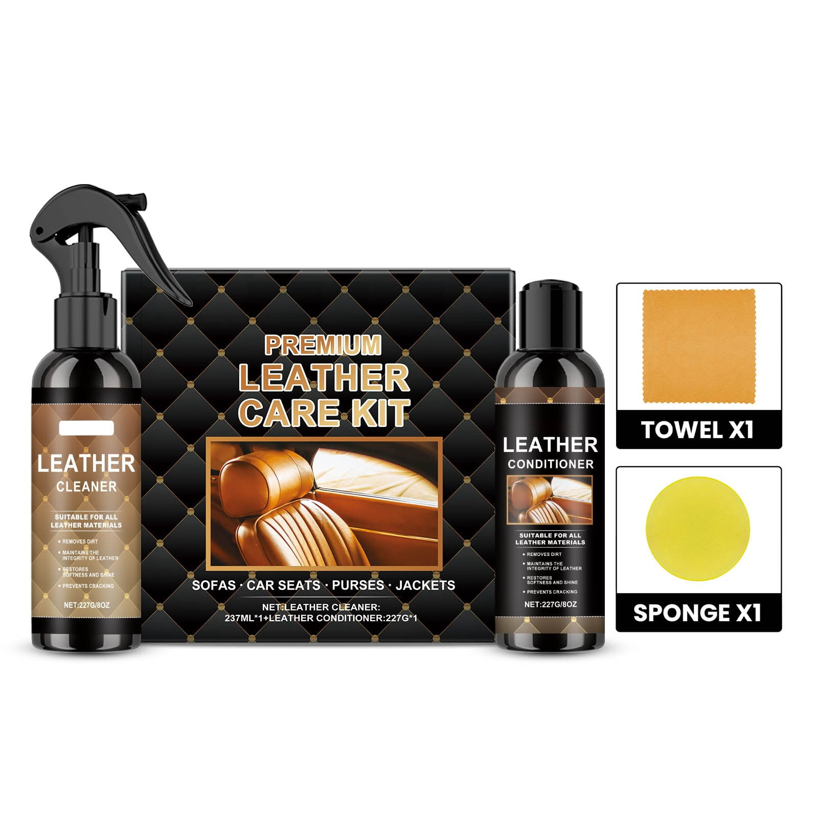 1 Pcs Leather Care Kit - Cleaner & Conditioner Set with Sunflower Oil ...
