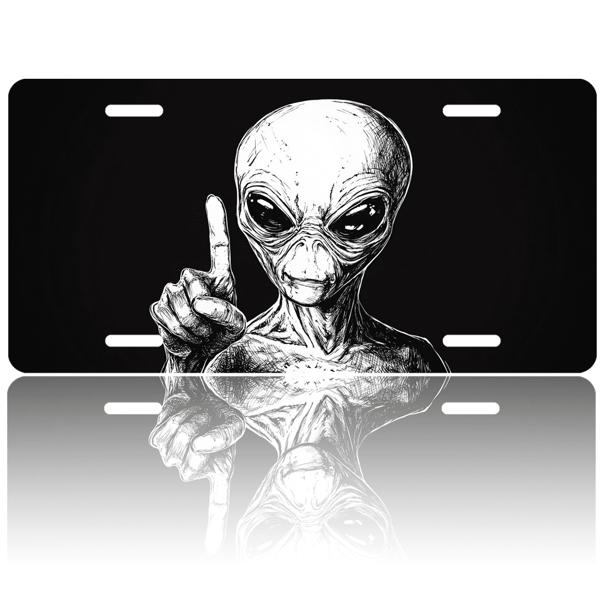 1 Pcs License Plate Covers & Frames, Alien Sketch with Finger Pointing ...