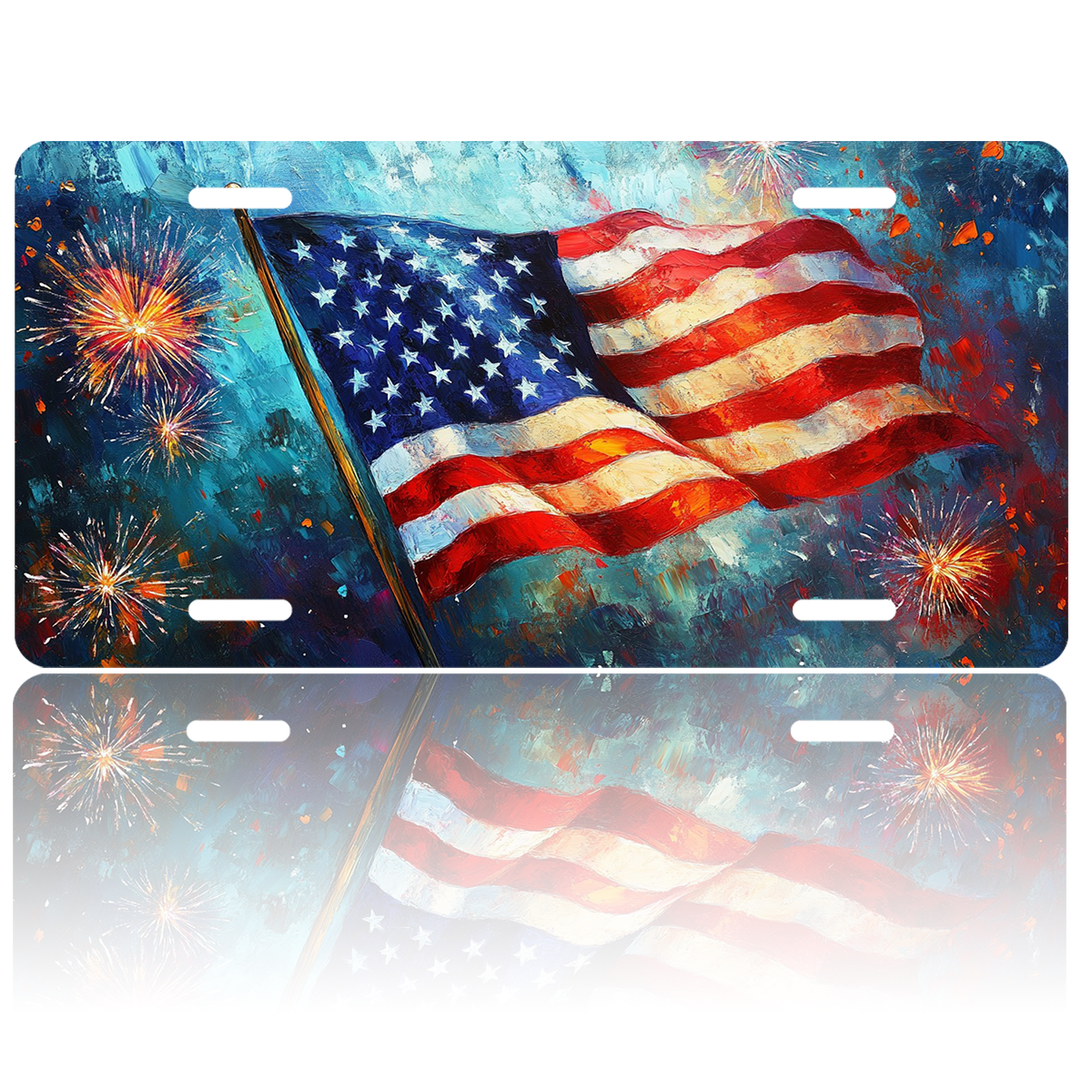 1 Pcs License Plate Covers & Frames, American Flag with Fireworks For ...
