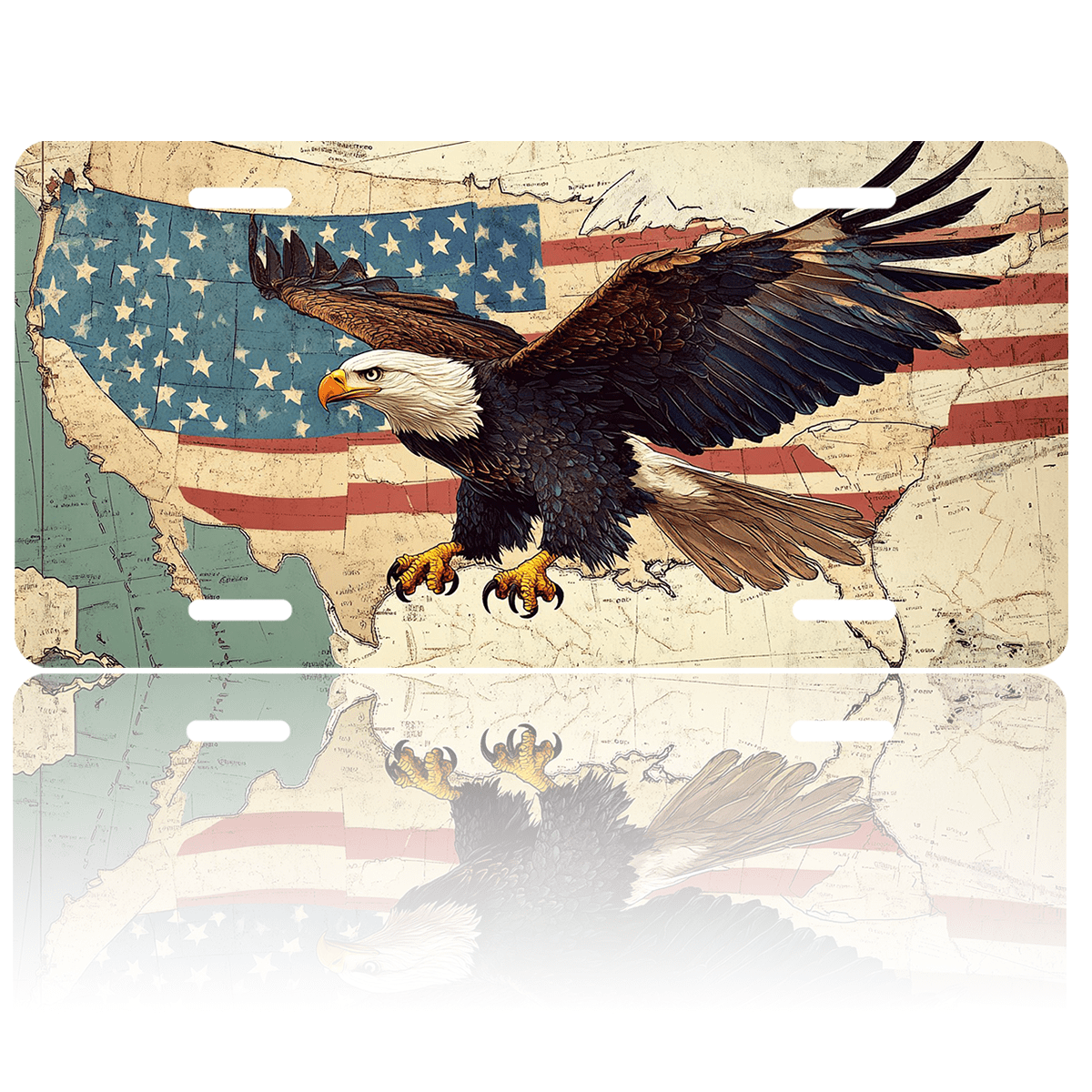 1 Pcs License Plate Covers & Frames, Bald Eagle in Flight over Map with ...