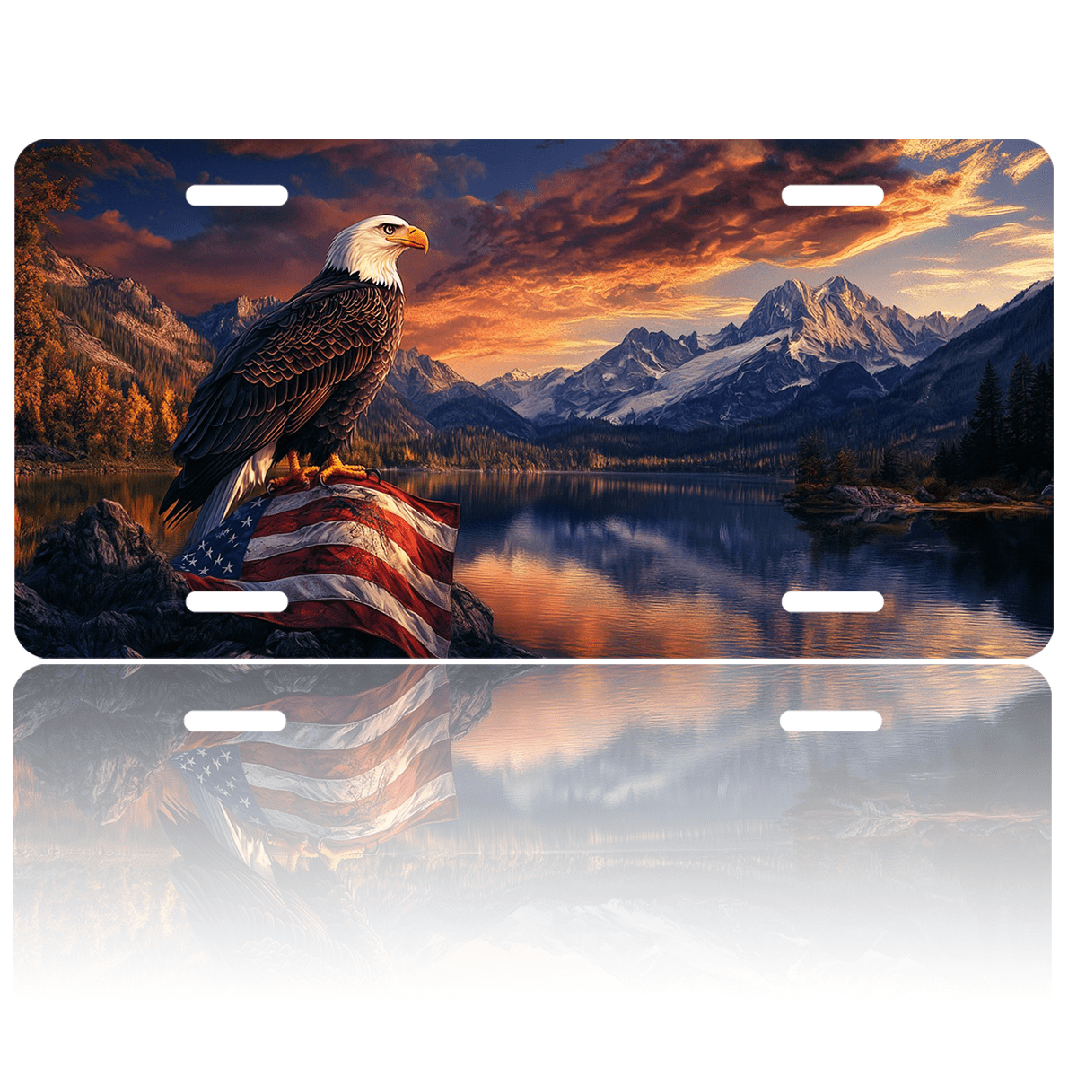 1 Pcs License Plate Covers & Frames, Bald Eagle by Lake with American ...