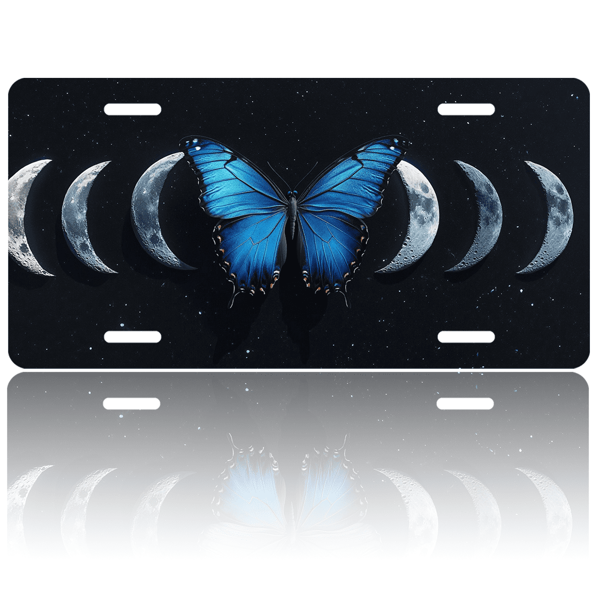 1 Pcs License Plate Covers & Frames, Blue Butterfly amidst Moon Phases ...