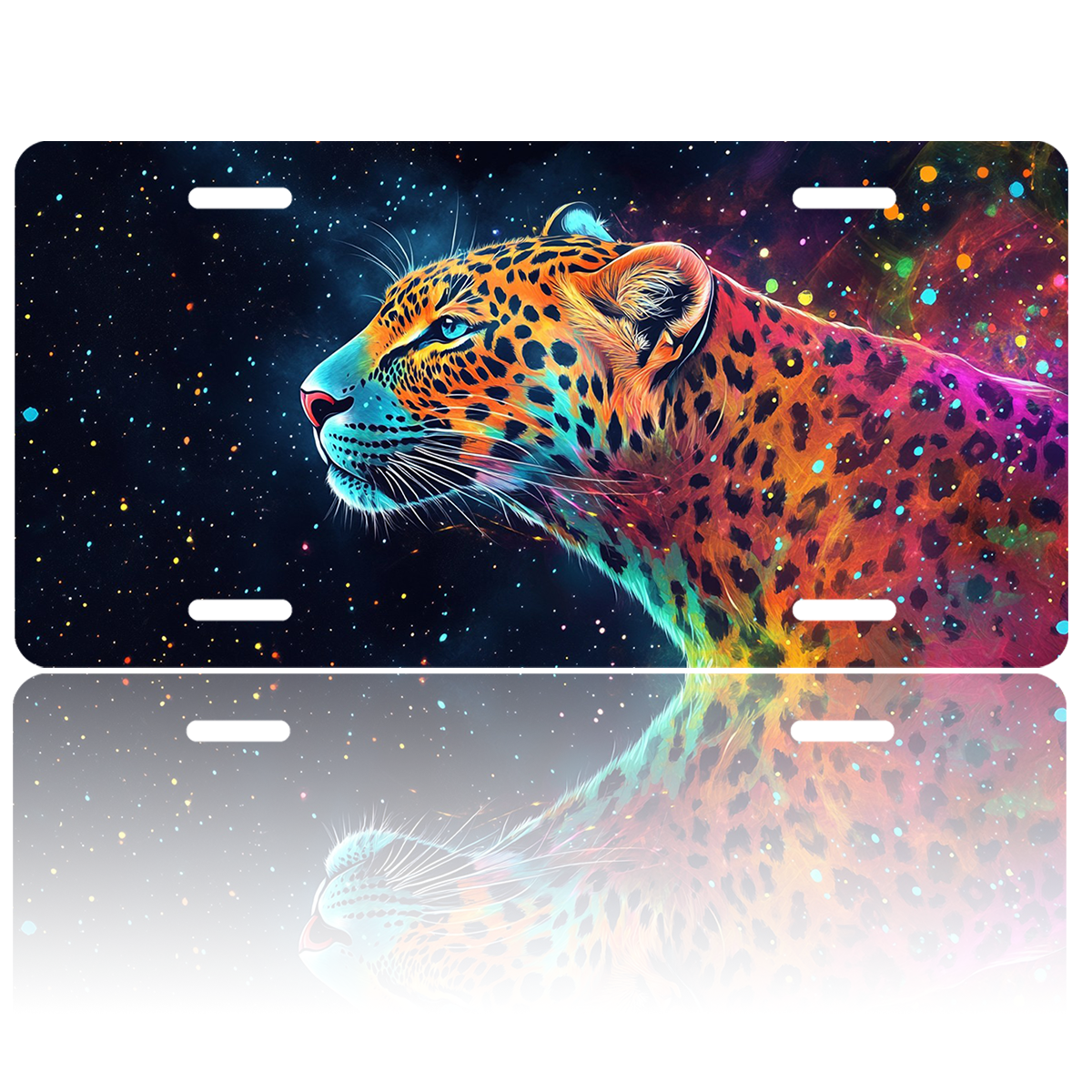 1 Pcs License Plate Covers & Frames, Colorful Leopard under the Starry ...