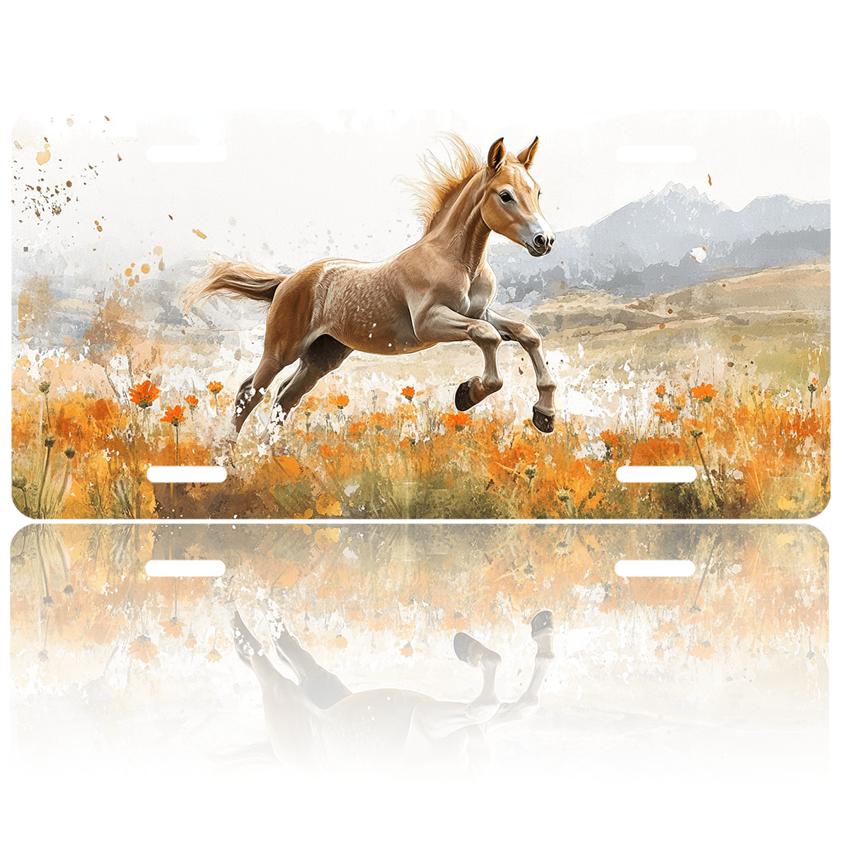 1 Pcs License Plate Covers & Frames, Galloping Horse in Wildflower ...