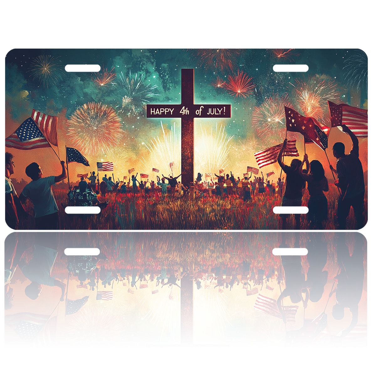 1 Pcs License Plate Covers & Frames, Happy 4th of July with a Cross and ...