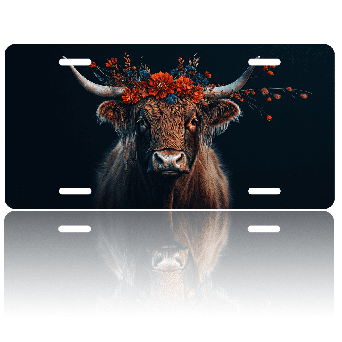 1 Pcs License Plate Covers & Frames, Highland Cow with Floral Crown ...