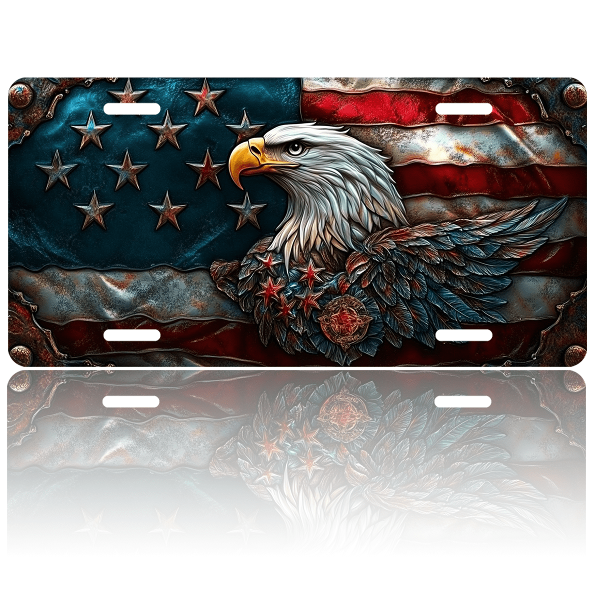 1 Pcs License Plate Covers & Frames, Metallic - textured Bald Eagle ...