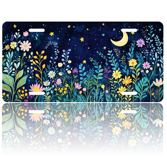1 Pcs License Plate Covers & Frames, Nighttime Flower Field For ...