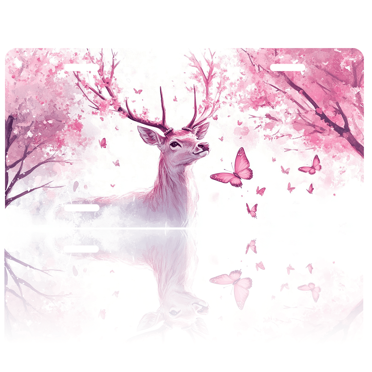 1 Pcs License Plate Covers & Frames, Pink Deer among Cherry Blossoms ...