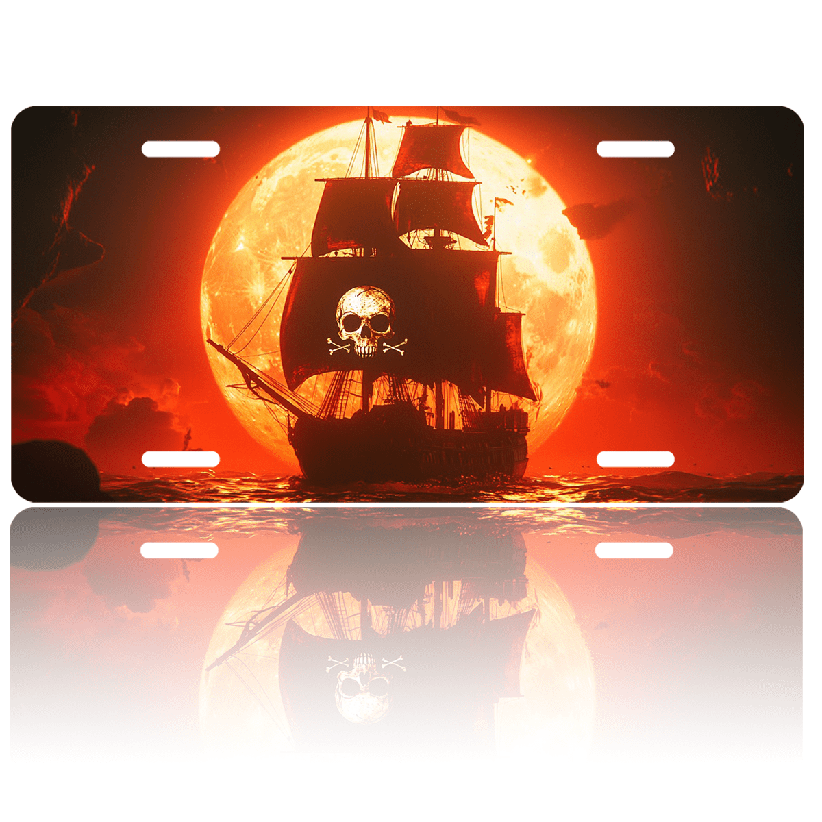 1 Pcs License Plate Covers & Frames, Pirate Ship Under Full Moon For ...