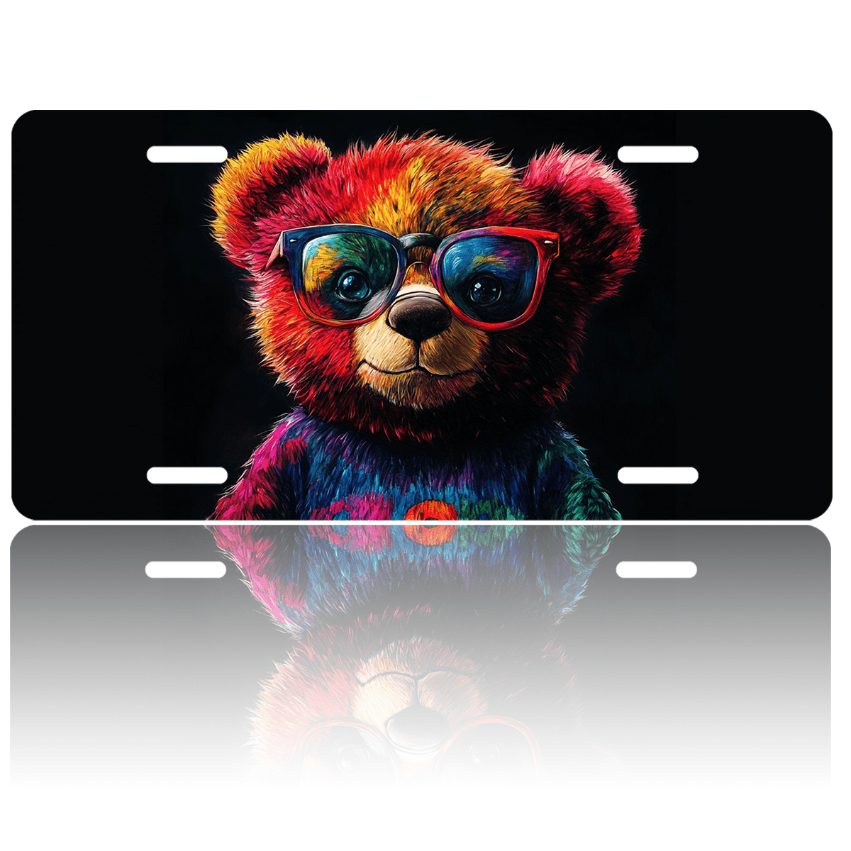 1 Pcs License Plate Covers & Frames, Rainbow - colored Teddy Bear with ...