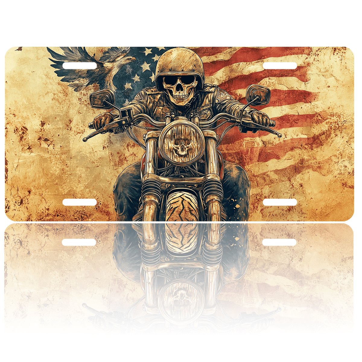 1 Pcs License Plate Covers & Frames, Skull Biker with American Flag ...