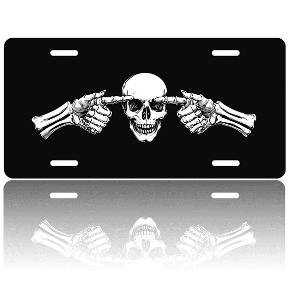 1 Pcs License Plate Covers & Frames, Skull with Skeletal Hands Pointing ...
